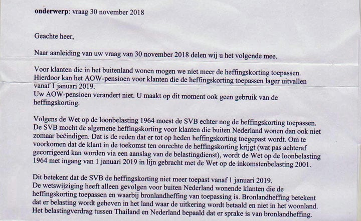 AOW pension tax credit for pensioners in Thailand | Thai blog